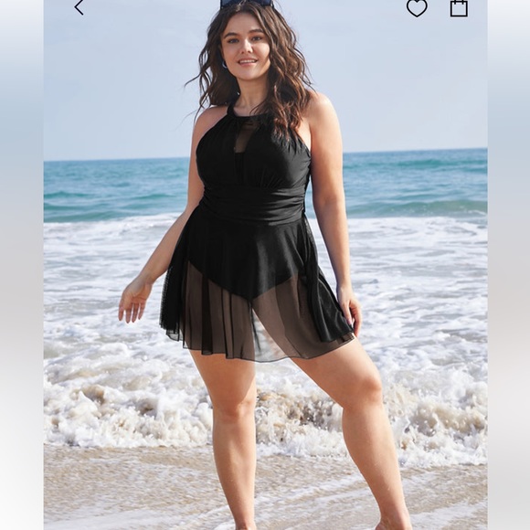 Swim | Nwt Knotted Back Mesh Insert Halter Swim Dress | Poshmark